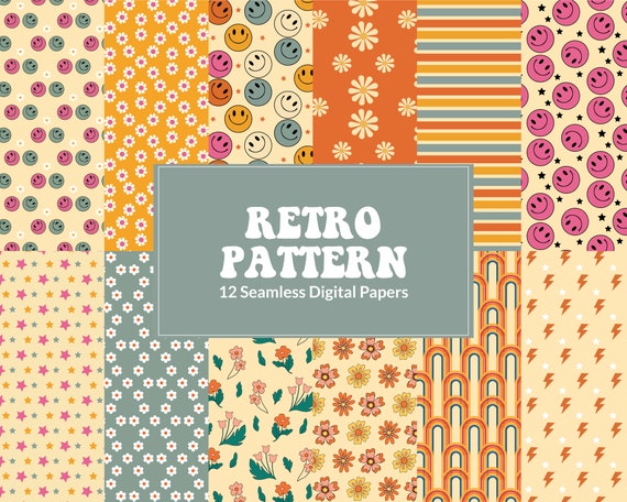 Retro Digital Paper Pack Floral Seamless Pattern Retro Happy - Etsy