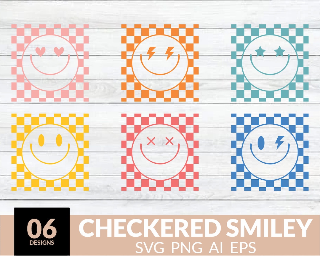 Checkered Smiley Face Svg Bundle, Checkered Pattern Svg, Smiley Face ...