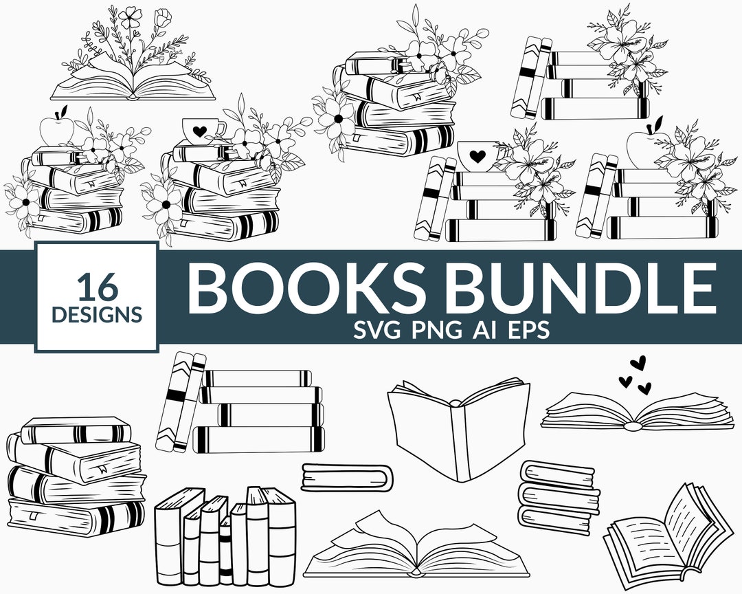 Books Svg, Book Svg File for Cricut, Books Silhouette, Books Outline ...
