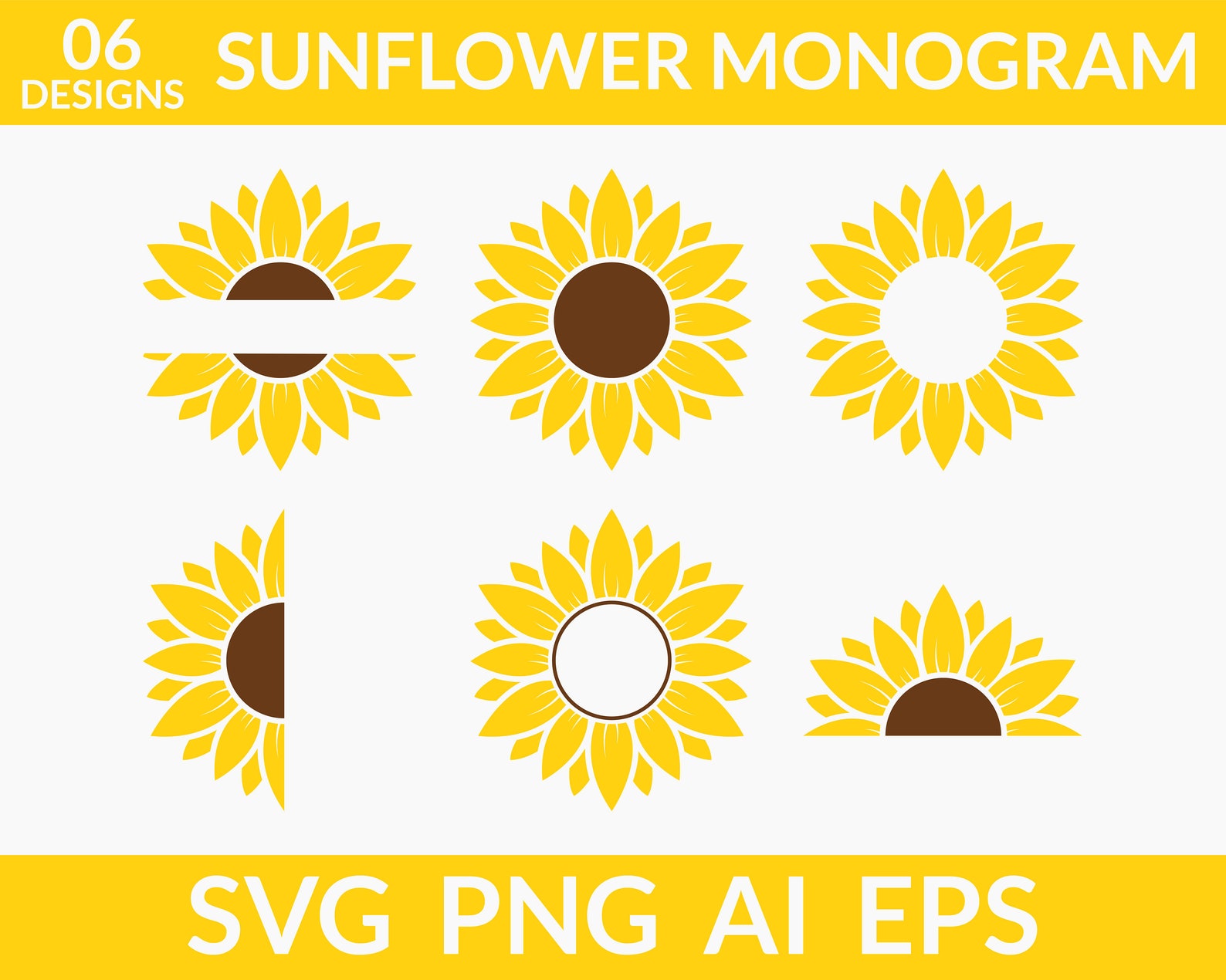 Sunflower Monogram Svg Bundle Sunflower Svg Split Monogram - Etsy