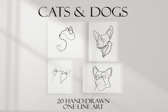 One Line Dogs and Cats Drawing Pets Line Art Illustration | Etsy