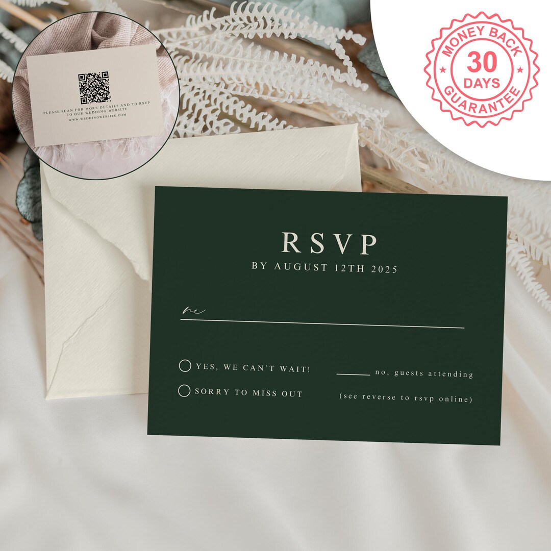 Wedding RSVP Card Template, Rsvp Qr Code Card Template, Wedding ...