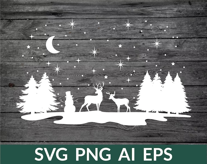 Winter Deer Scene SVG Cut File for Cricut, Snowy Forest Svg, Magical ...