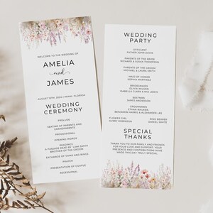 Modern Wedding Program Template, Floral Order of Service, Printable ...