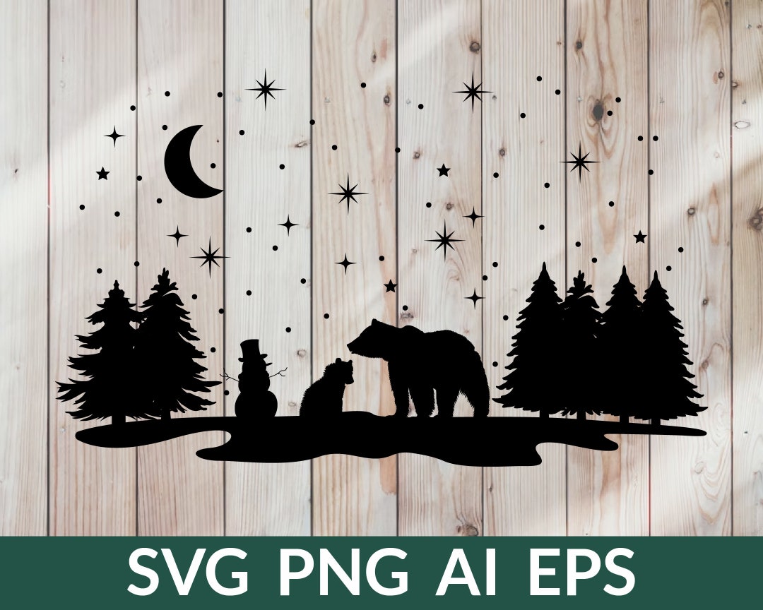 Winter Scene SVG Cut File for Cricut, Winter Bear Scene Svg, Bear Svg ...