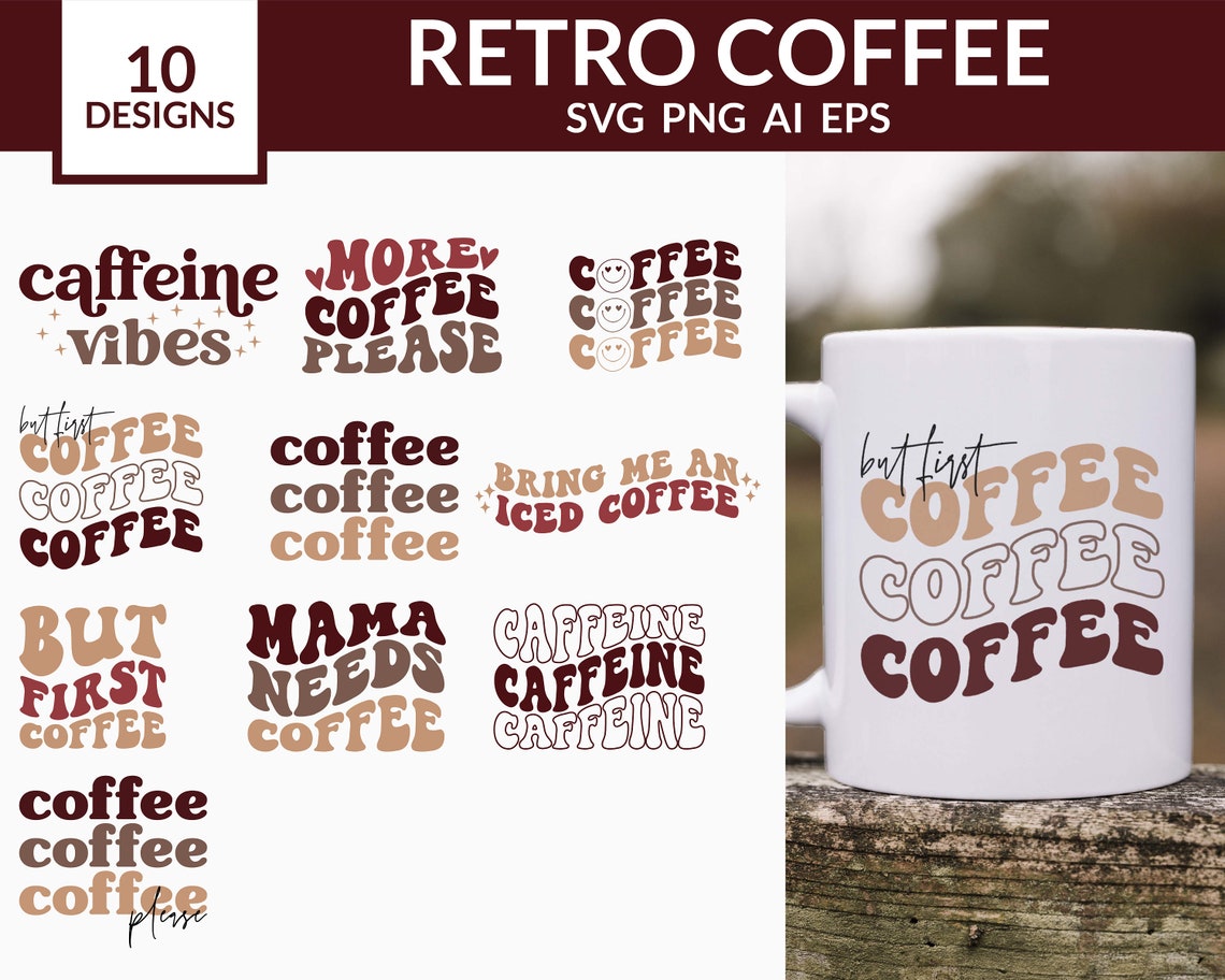Retro Coffee Svg Bundle Wavy Coffee Svg Coffee Retro Svg - Etsy