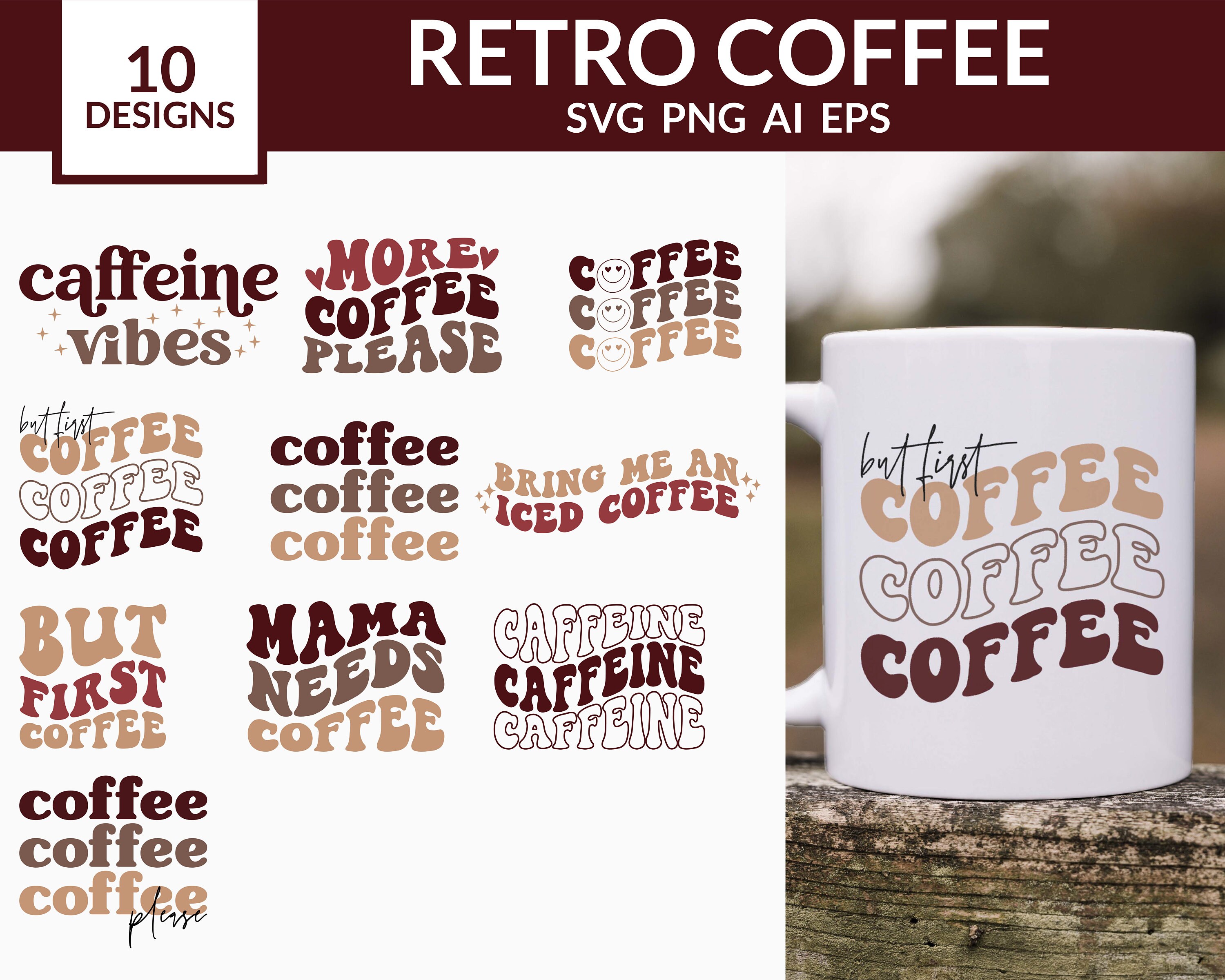 Retro Coffee Svg Bundle Wavy Coffee Svg Coffee Retro Svg - Etsy
