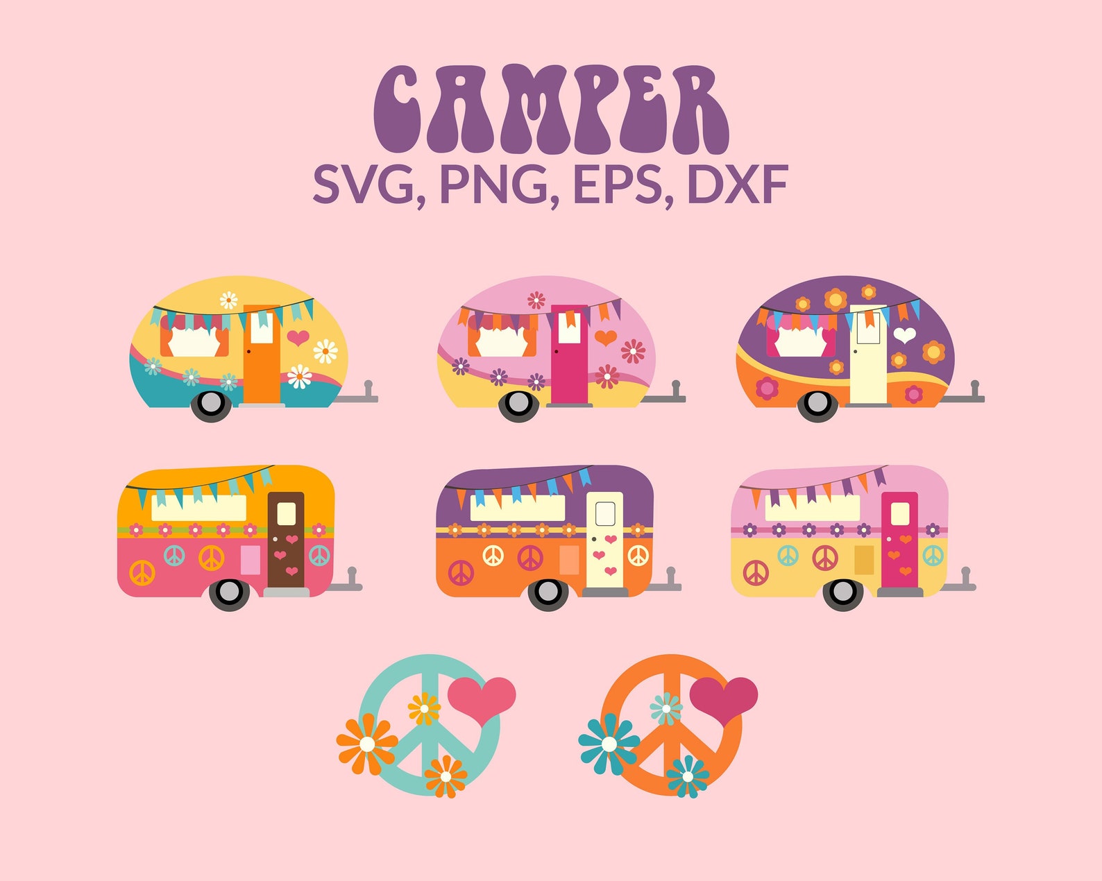 Retro Camper SVG Bundle Happy Camper Svg Hippie 70s Caravan - Etsy