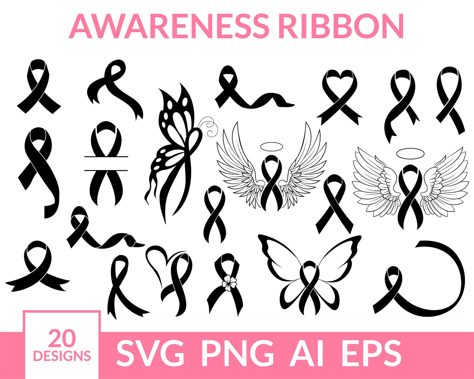 Awareness Ribbon Svg Bundle, Cancer Ribbon Svg, Breast Cancer Svg ...