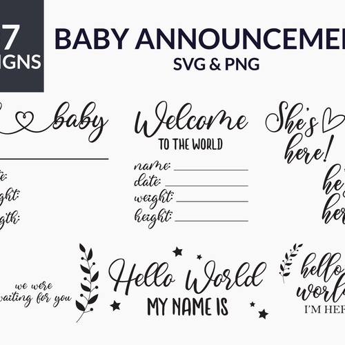Baby Announcement Sign Svg Bundle Baby Milestone Svg Birth - Etsy