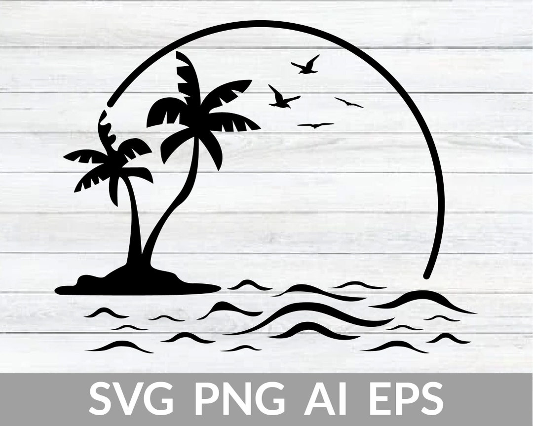 Palm Trees Svg, Beach Palm Tree Svg, Ocean Waves, Tropical Vacation ...