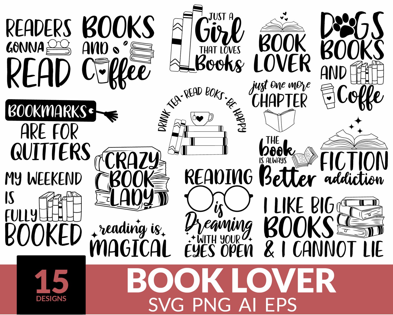 Book Lover Svg Bundle Book Svg Reading Svg Bundle Reader - Etsy