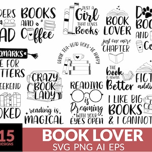 Book Lover Svg Bundle, Book Svg, Reading Svg Bundle, Reader Cricut ...