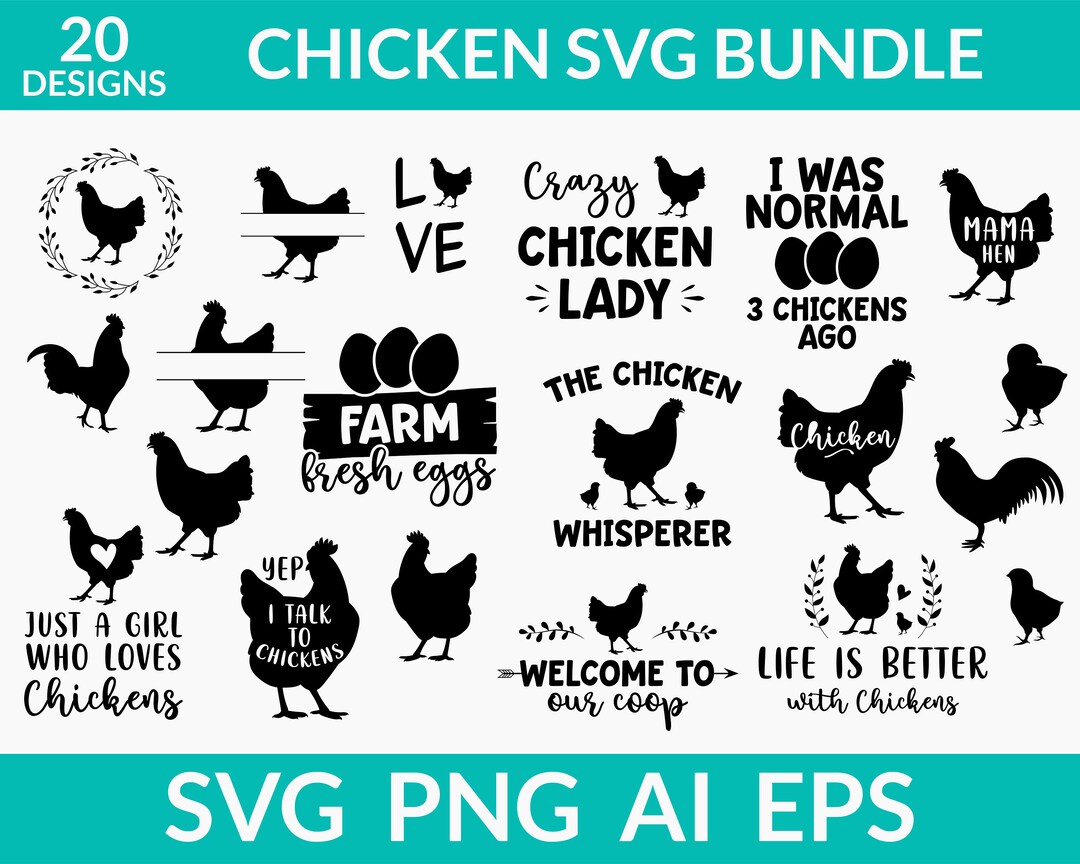 Chicken Svg Bundle, Hand Drawn Chicken Svg, Hen Svg, Rooster Svg, Funny ...