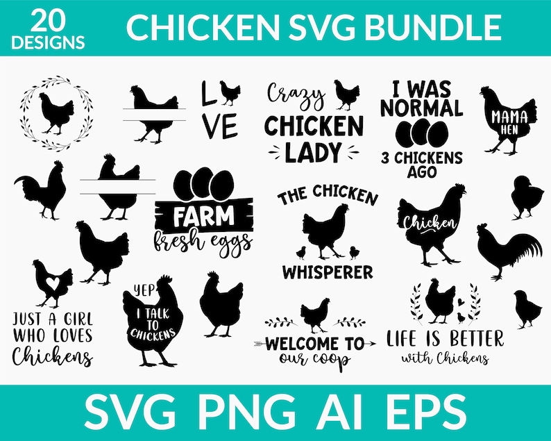 Chicken Svg Bundle Hand Drawn Chicken Svg Hen Svg Rooster - Etsy