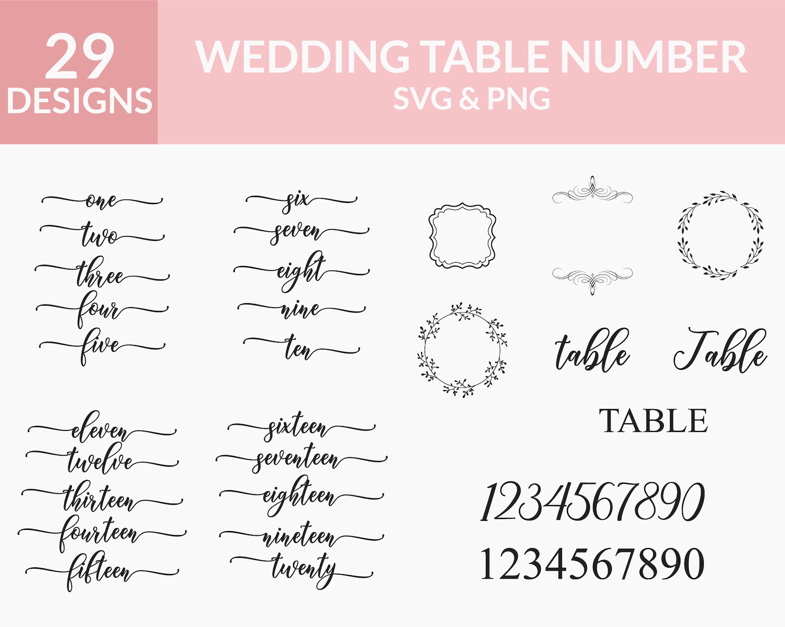 Wedding Table Numbers Svg Bundle, Wedding Signs Svg Bundle, Table ...