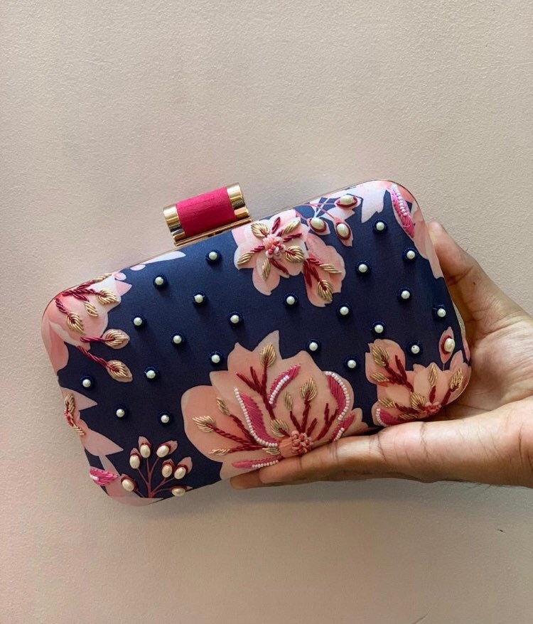 Floral Embroidered Clutchprinted Clutchdesigner - Etsy