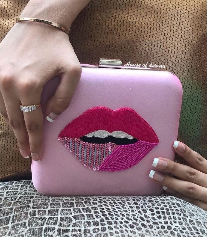 Hot Pink Clutch Bag Sequence Clutch Lips Clutch Quirky - Etsy