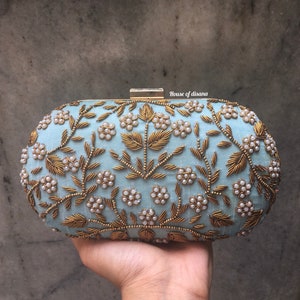 Powder Blue Handwork Clutch,party Clutch,fashionable Clutch,evening ...