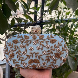 Powder Blue Handwork Clutch,party Clutch,fashionable Clutch,evening ...