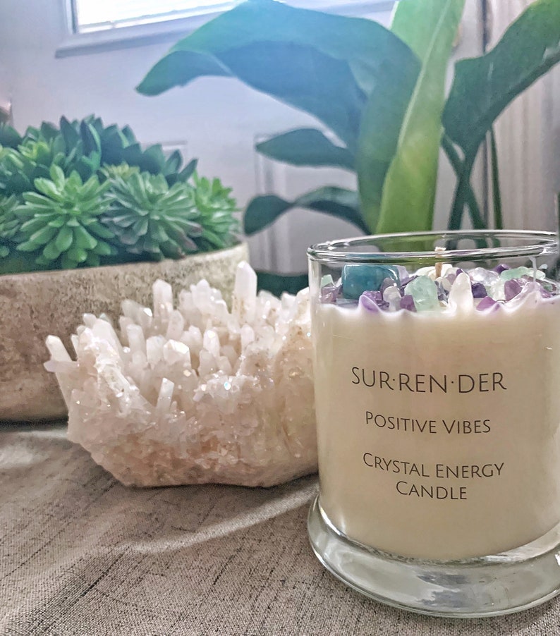 Positive Vibes Crystal Infused Candle | Etsy