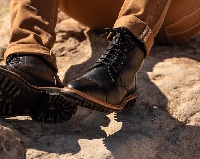 Mens Rugged Handcrafted Lace-up Boots in Goodyear Welt Construction ...