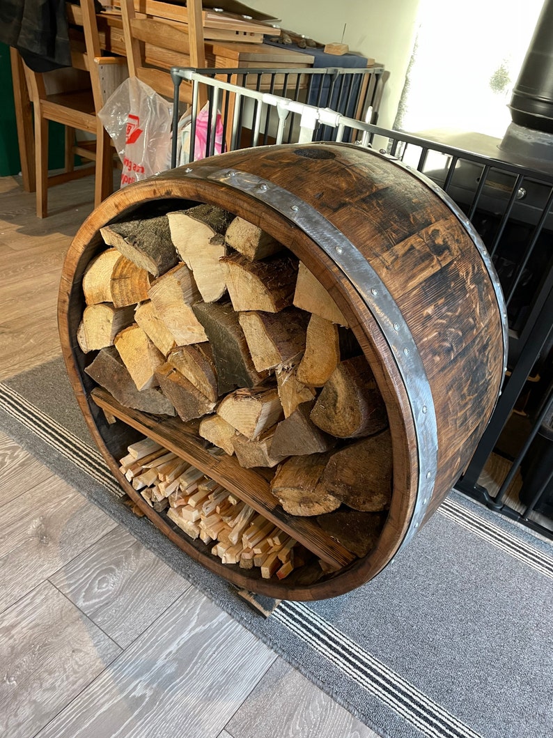 Whisky Barrel Log and Kindling Store / Fire Companion - Etsy UK