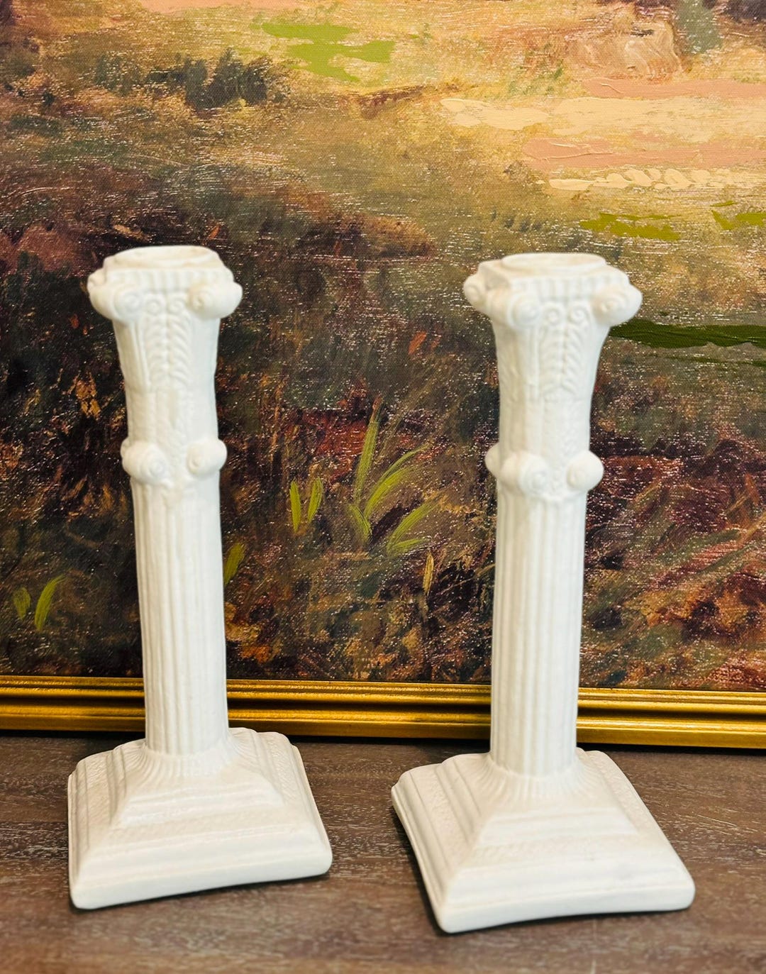 Vintage White Roman Column Candlesticks Set of 2 11 Inches High - Etsy