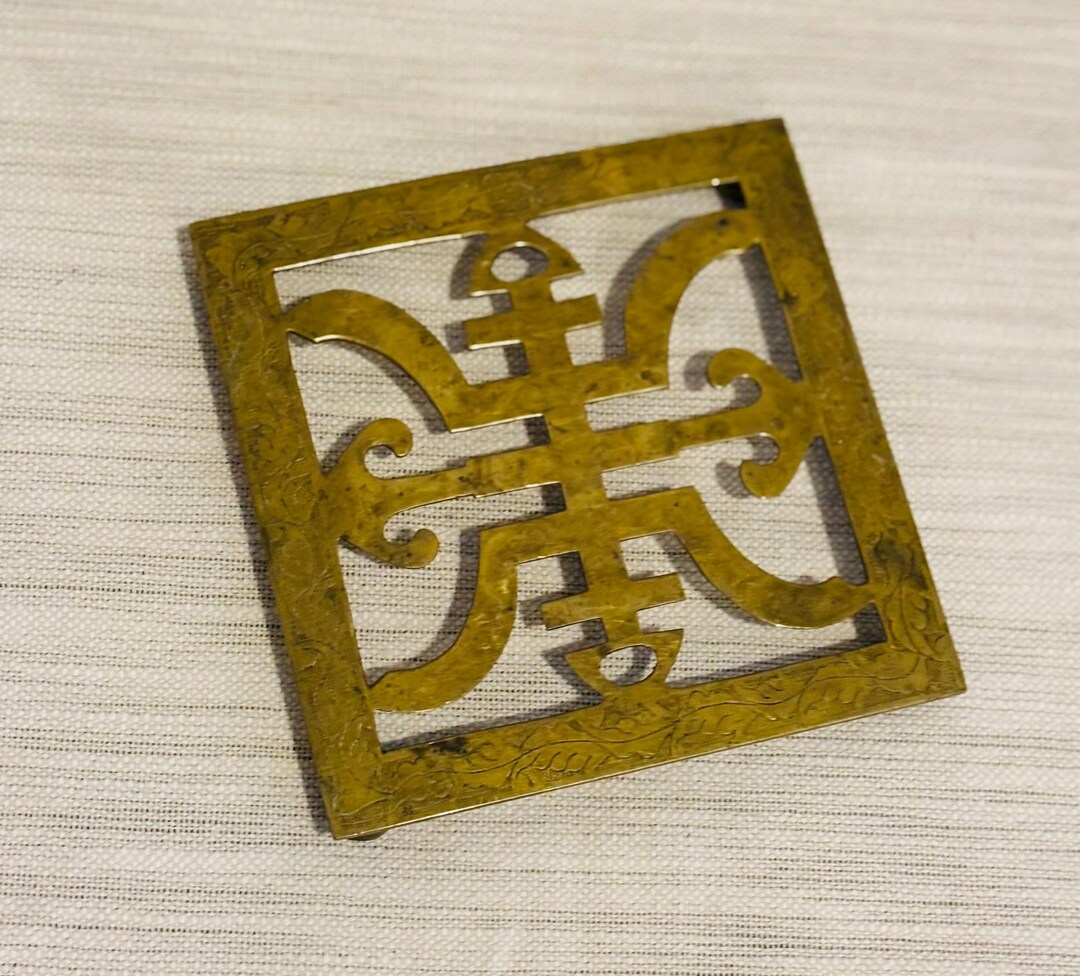 Vintage Brass Chinese Longevity Symbol Plaque | Hand-cut Brass Shou ...