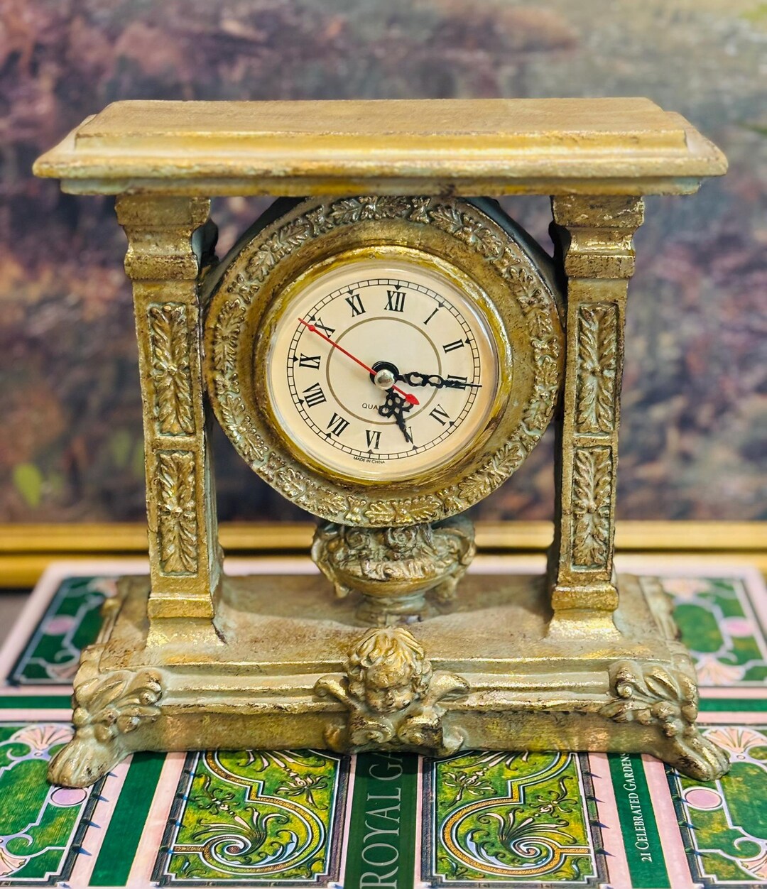 Gold Cherub Mantle Clock Vintage Clock Shabby Chic Clock Roman Home ...