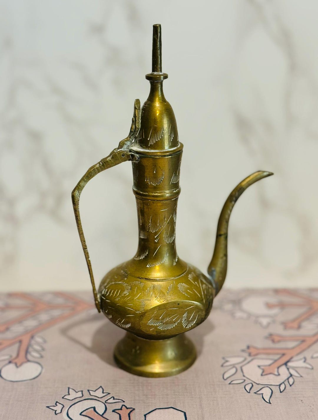 Etched Brass Genie Teapot | Vintage Teapot | Oriental Brass Decor ...