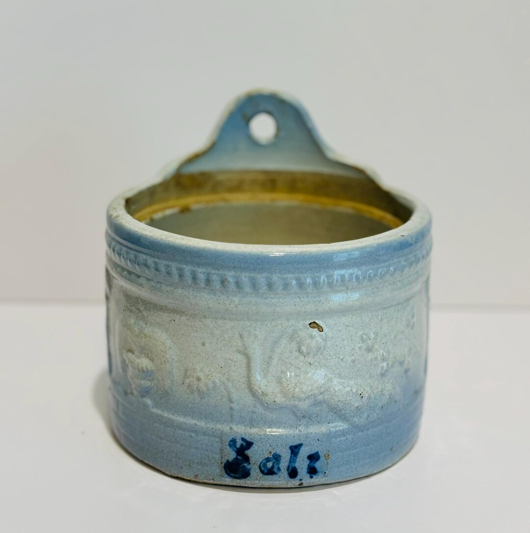 Vintage Blue Salt Glazed Pottery Wall Crock| Italian Style| Blue and ...