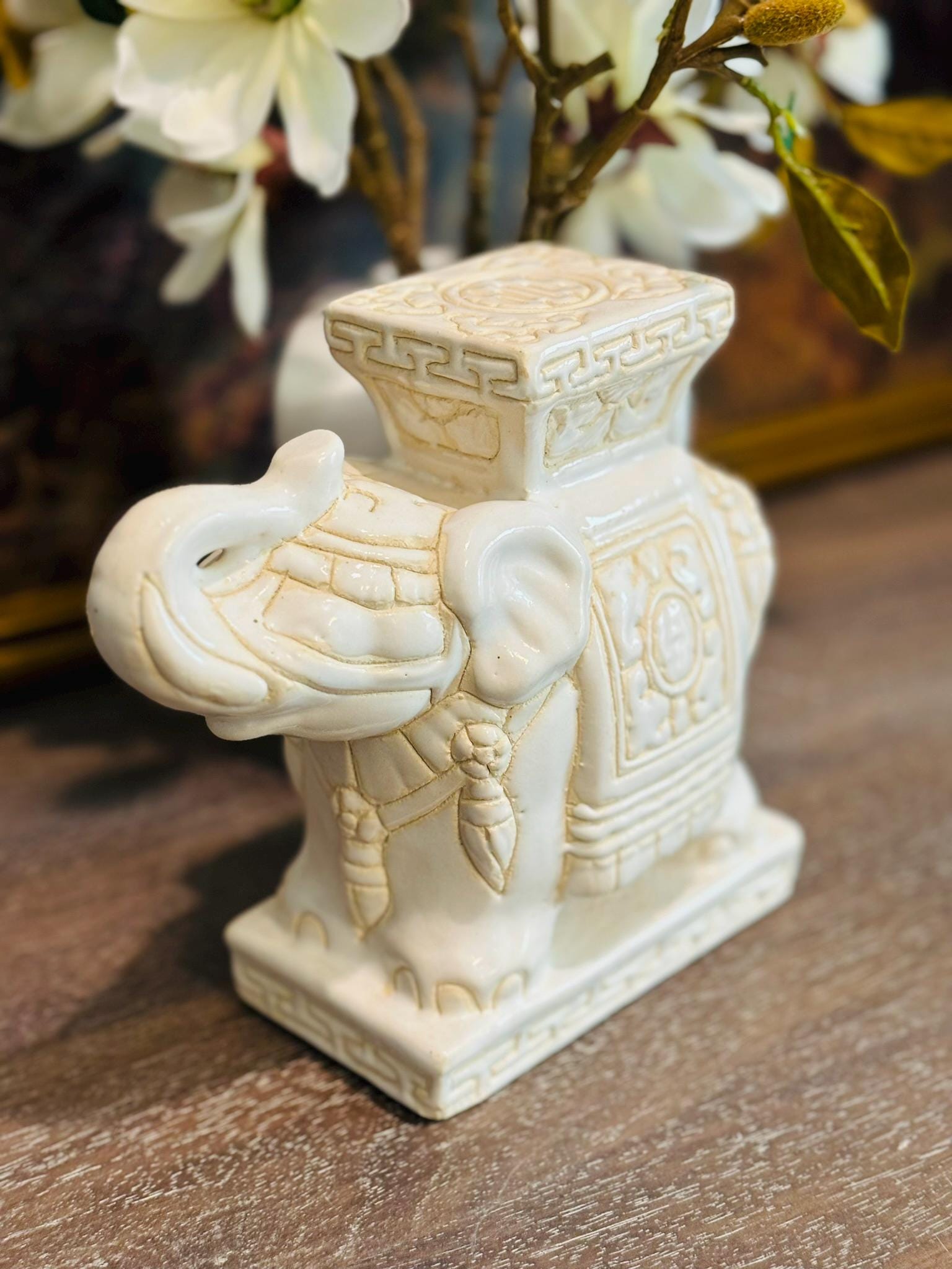 Vintage Hollywood Regency Chinoiserie White Mini Elephant Statue ...