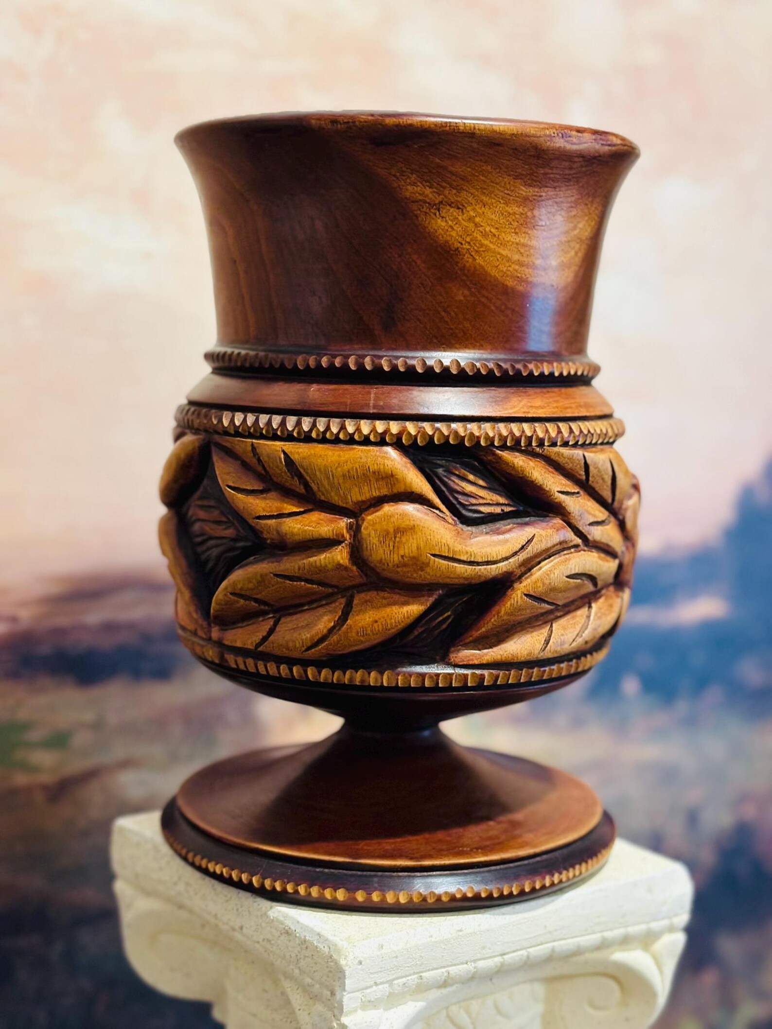 Carved Wood Vase| Rustic Home Decor| Library Decor|academia Design| Old ...