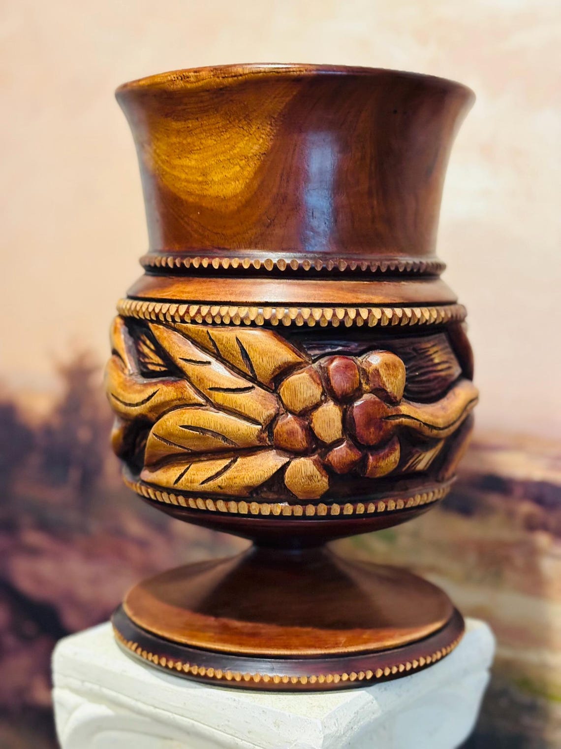 Carved Wood Vase| Rustic Home Decor| Library Decor|academia Design| Old ...