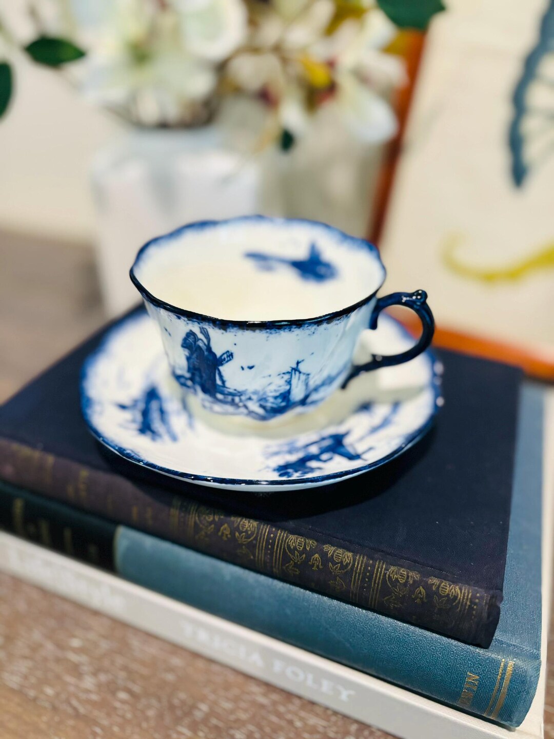 England Flow Blue and White Delft Tea Cup and Saucer (new Blue One) 8 ...