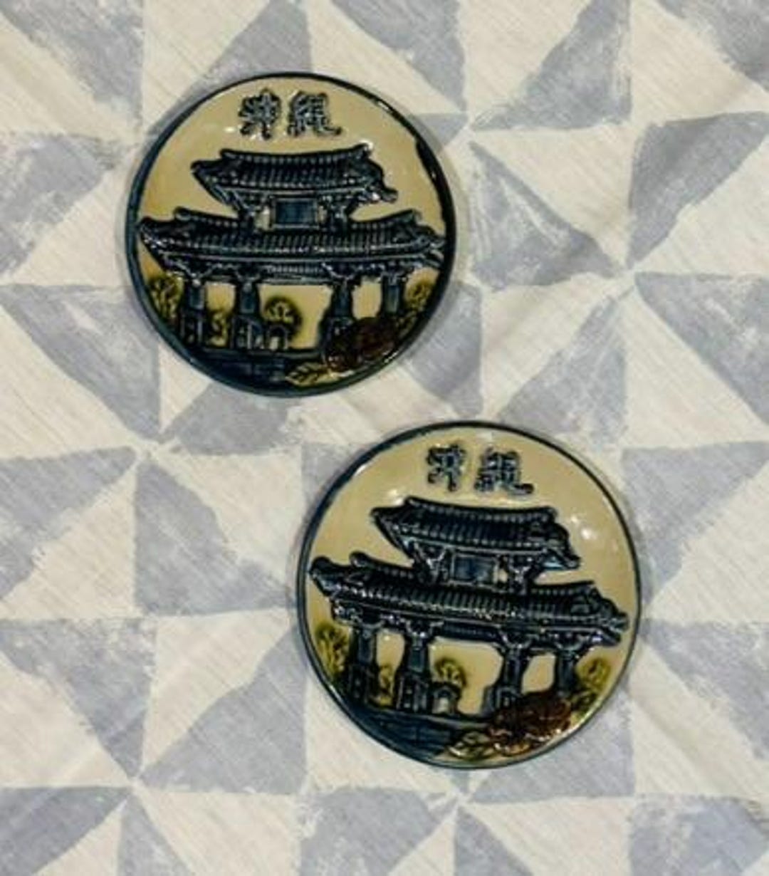 Set of 2 Small Pagoda Plates • Asian Inspired Ceramic Dishes • 4.75 ...