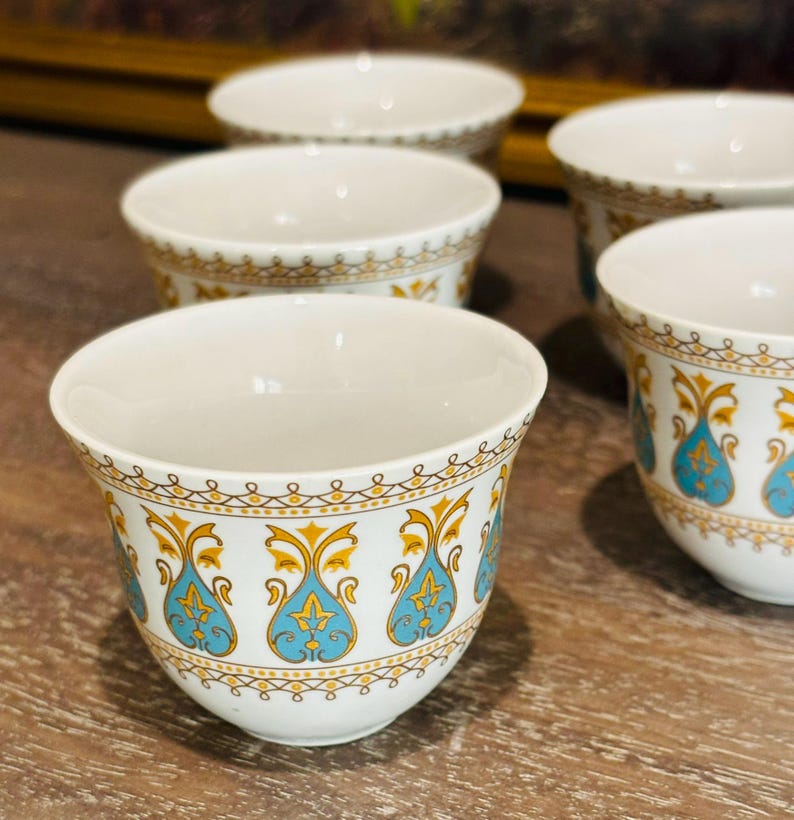 Set of 6 Turkish Green and Gold Cups Middle Eastern Decor Decorative ...