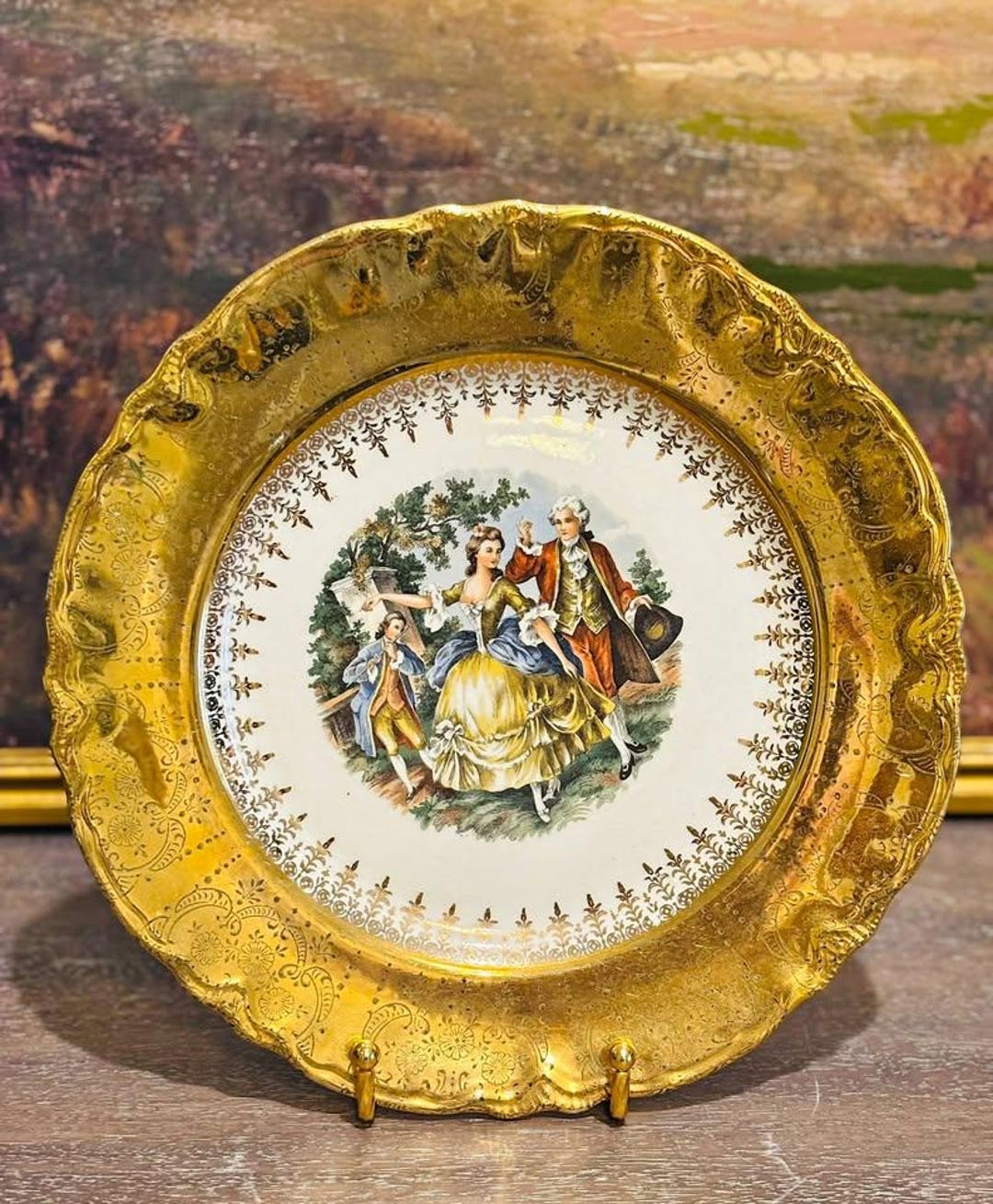 Vintage Courting Couple Gold Rim Plate 10 W Vintage Dinner Plates ...