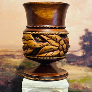 Carved Wood Vase| Rustic Home Decor| Library Decor|academia Design| Old ...