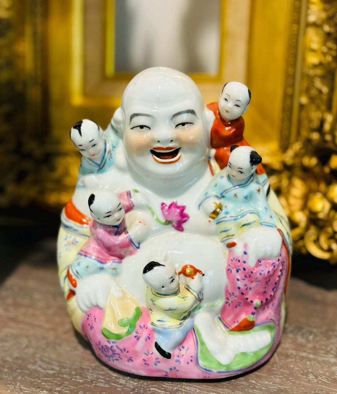 Buddha With Babies Figurine | Asian Sculpture Decor | Oriental Vintage ...