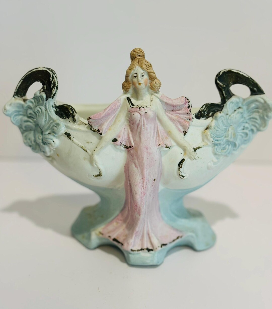 1920s Bisque Porcelain Art Nouveau German Hand Painted Nymph Vase ...