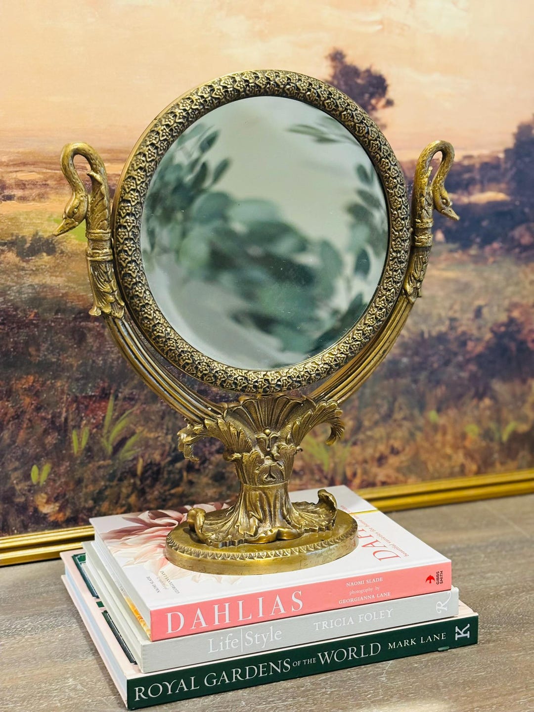 Brass Bombay Standing Mirror With Swans | Vintage Decor | Home Decor ...