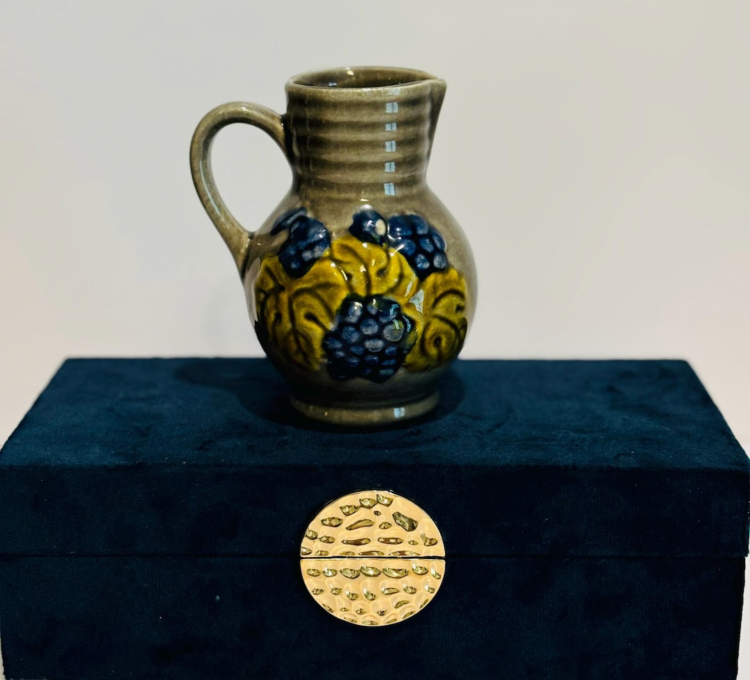 German Pottery Gray Blue and Yellow Pitcher | Shabby Chic| Glazed ...