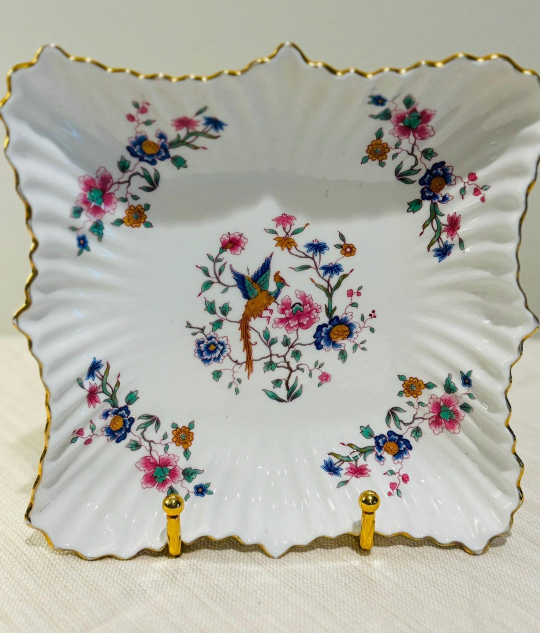 White Square Spode Plate Hammersley English Pink | Vintage Porcelain ...
