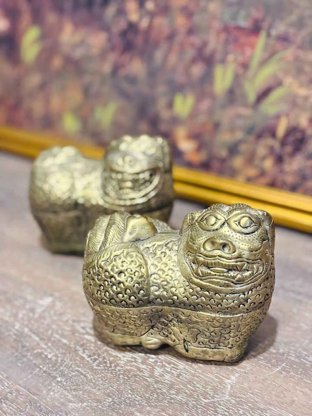 2 Antique Foo Dog Boxes | Vintage Asian Trinket Box | Oriental Brass ...