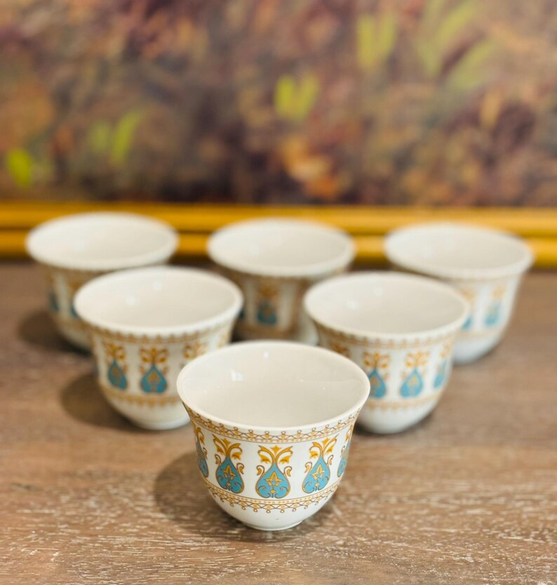 Set of 6 Turkish Green and Gold Cups Middle Eastern Decor Decorative ...