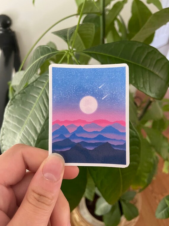 Moon Over Mountain Sticker / Beautiful Scenery / Aesthetic - Etsy