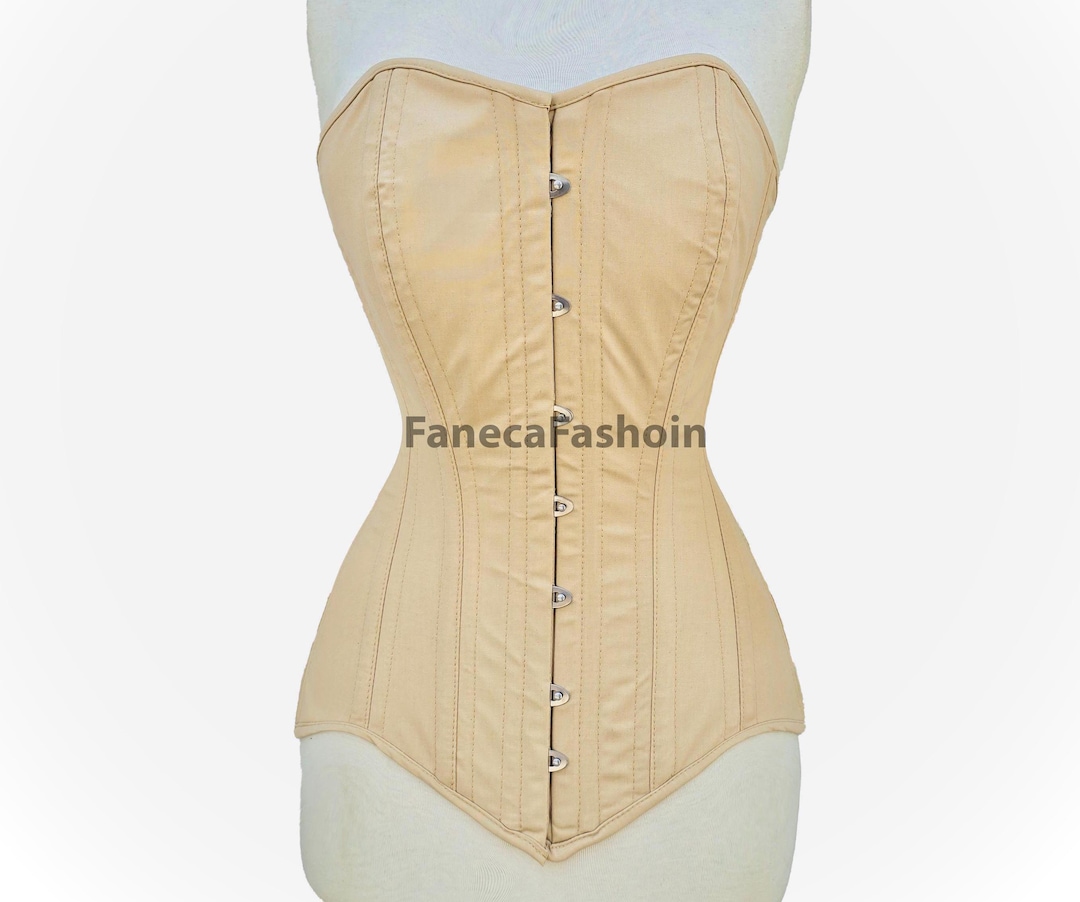 Heavy Duty Double Steel Boned Overbust Waist Trainer Twill Cotton Beige ...
