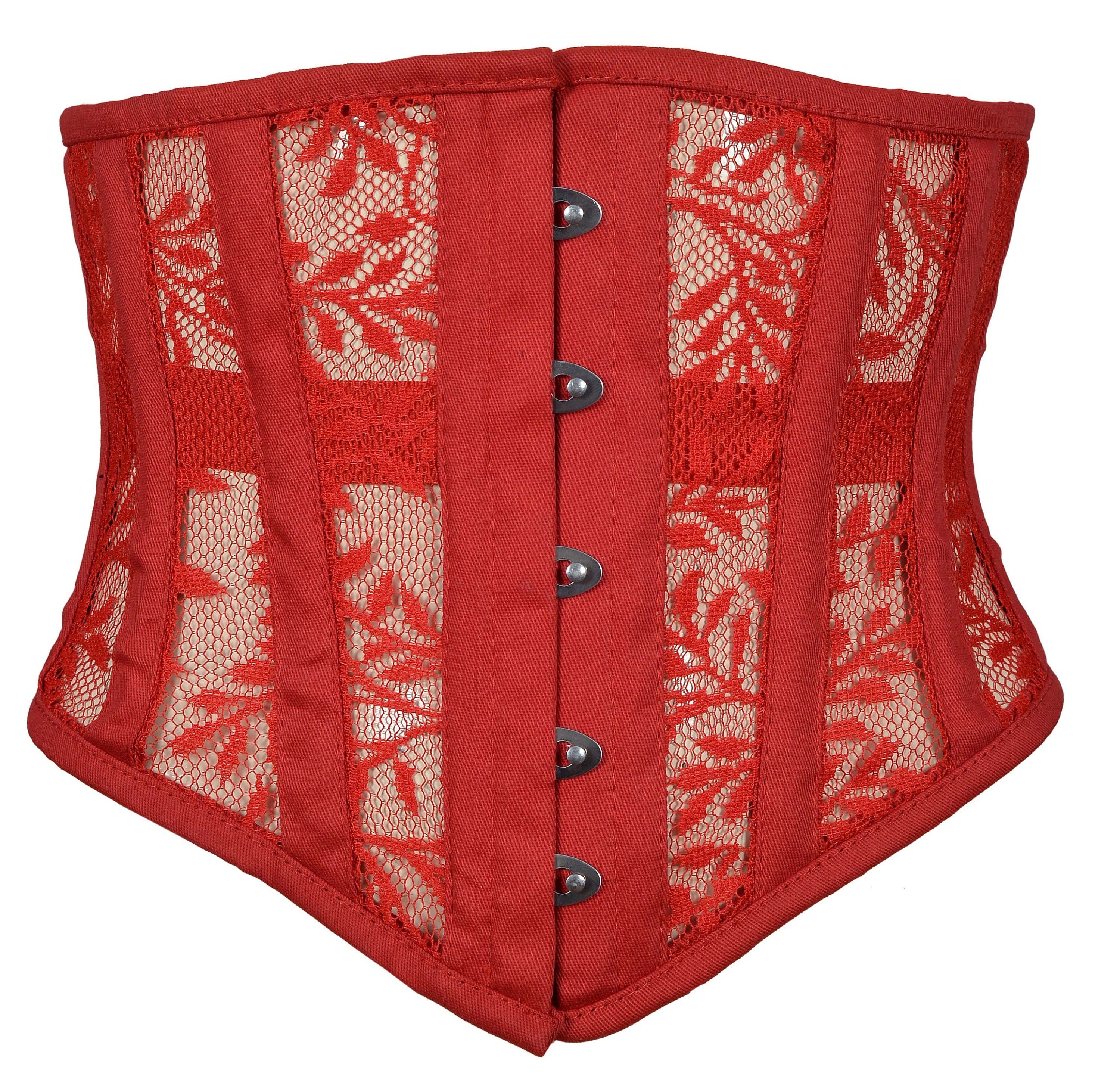 Heavy Duty Steel Boned Underbust Mesh Waist Trainer Vintage Red Corset ...